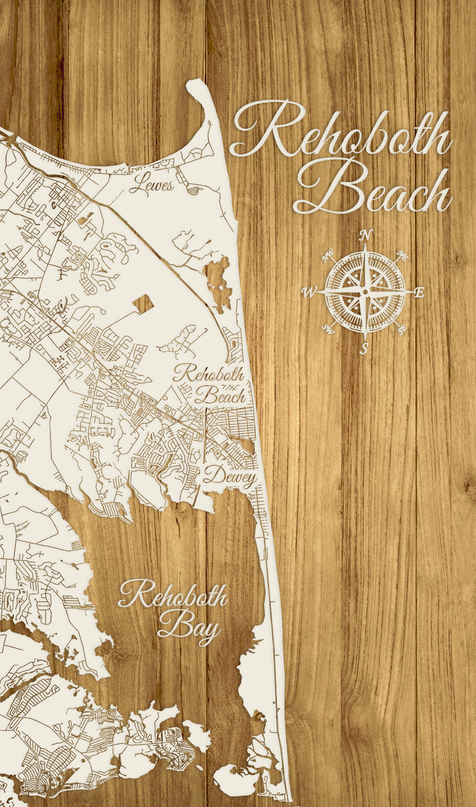 FP0905 - Rehoboth Beach, DE Engraved Map (Bronze)