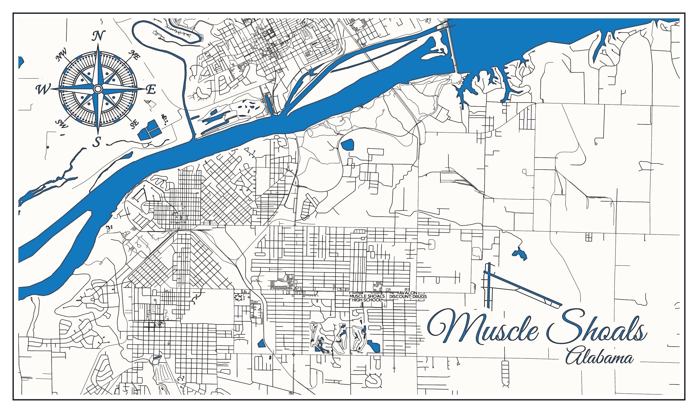 FP2046 - Muscle Shoals, AL Printed Metal Map (Standard)
