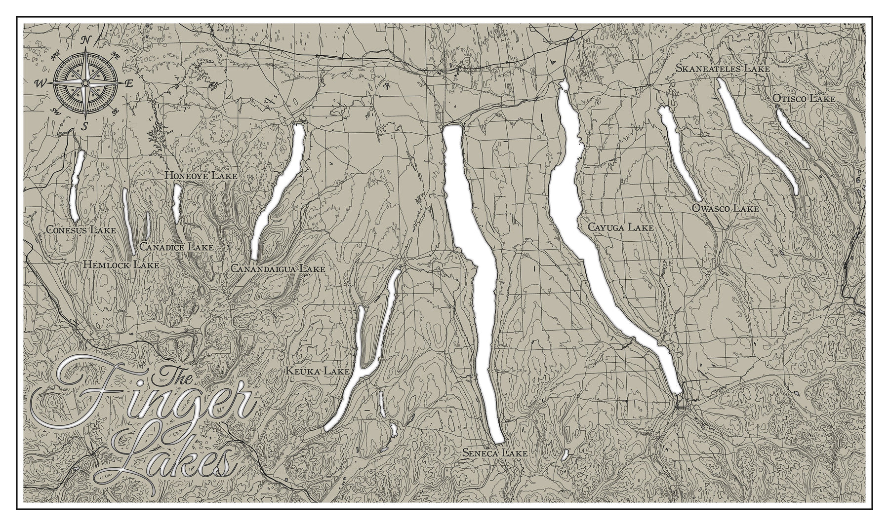 FP1772 - Finger Lakes, NY Printed Metal Map (Standard)