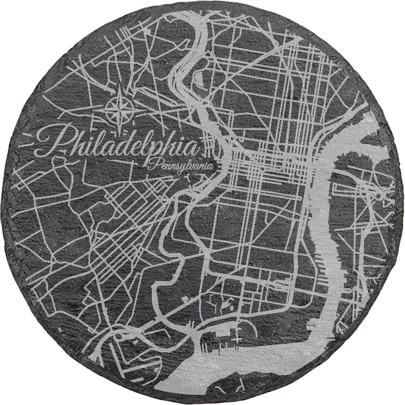 Philadelphia, Pennsylvania Round Slate Coaster – Fire & Pine