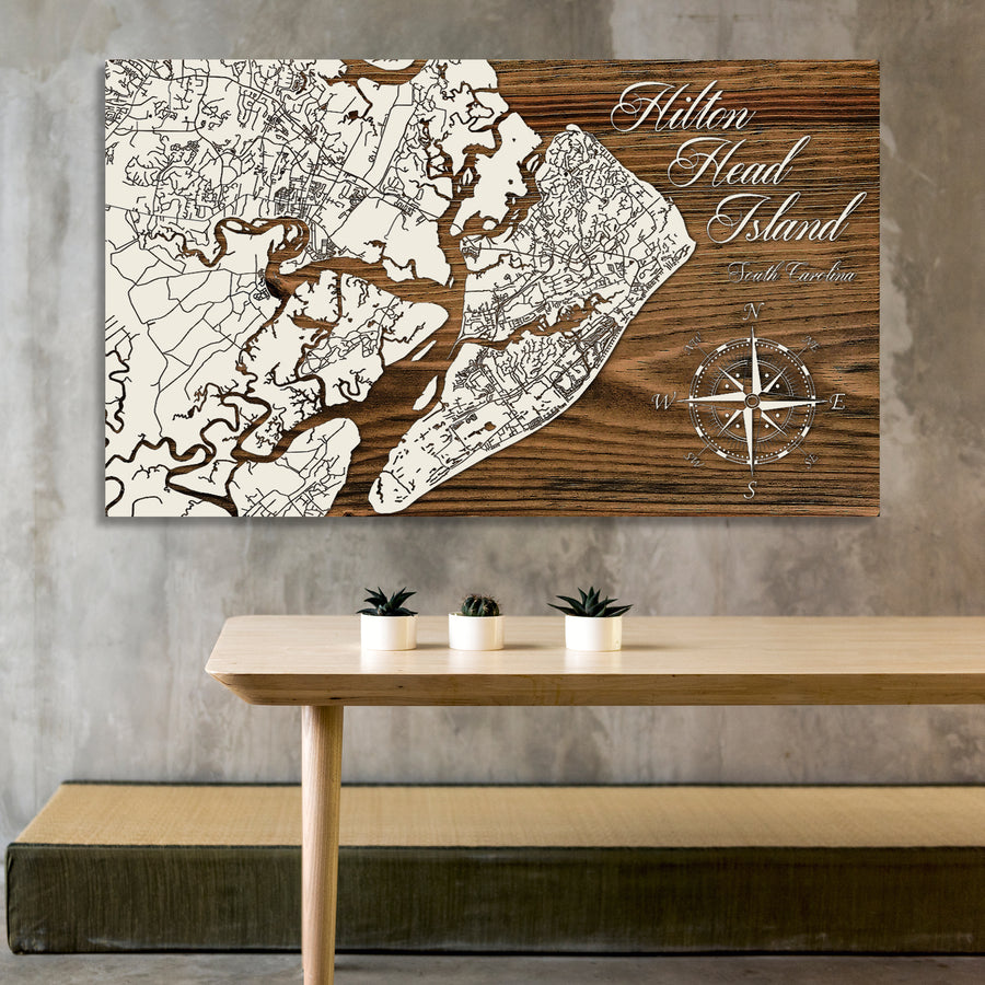 Engraved Wood Maps | Fire & Pine | Bluffton, SC