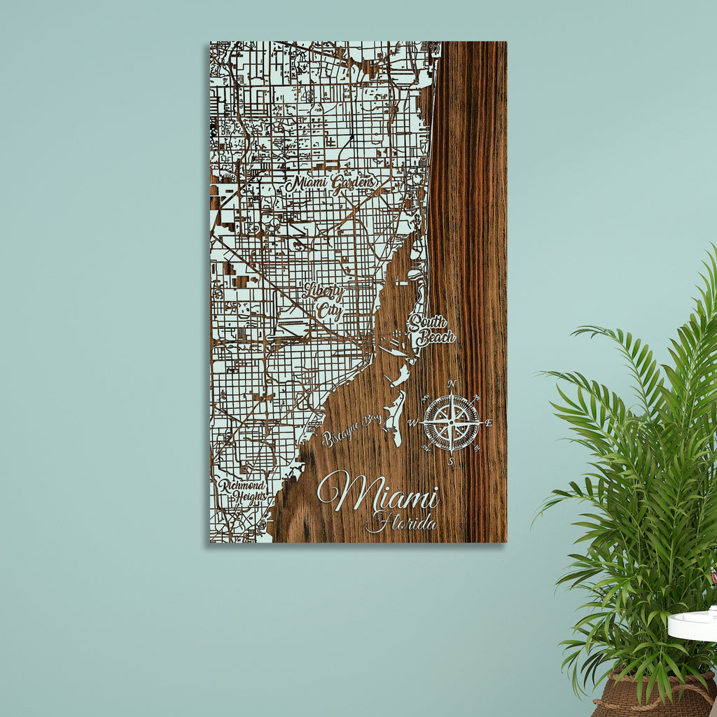 Miami, Florida Whimsical Map – Fire & Pine