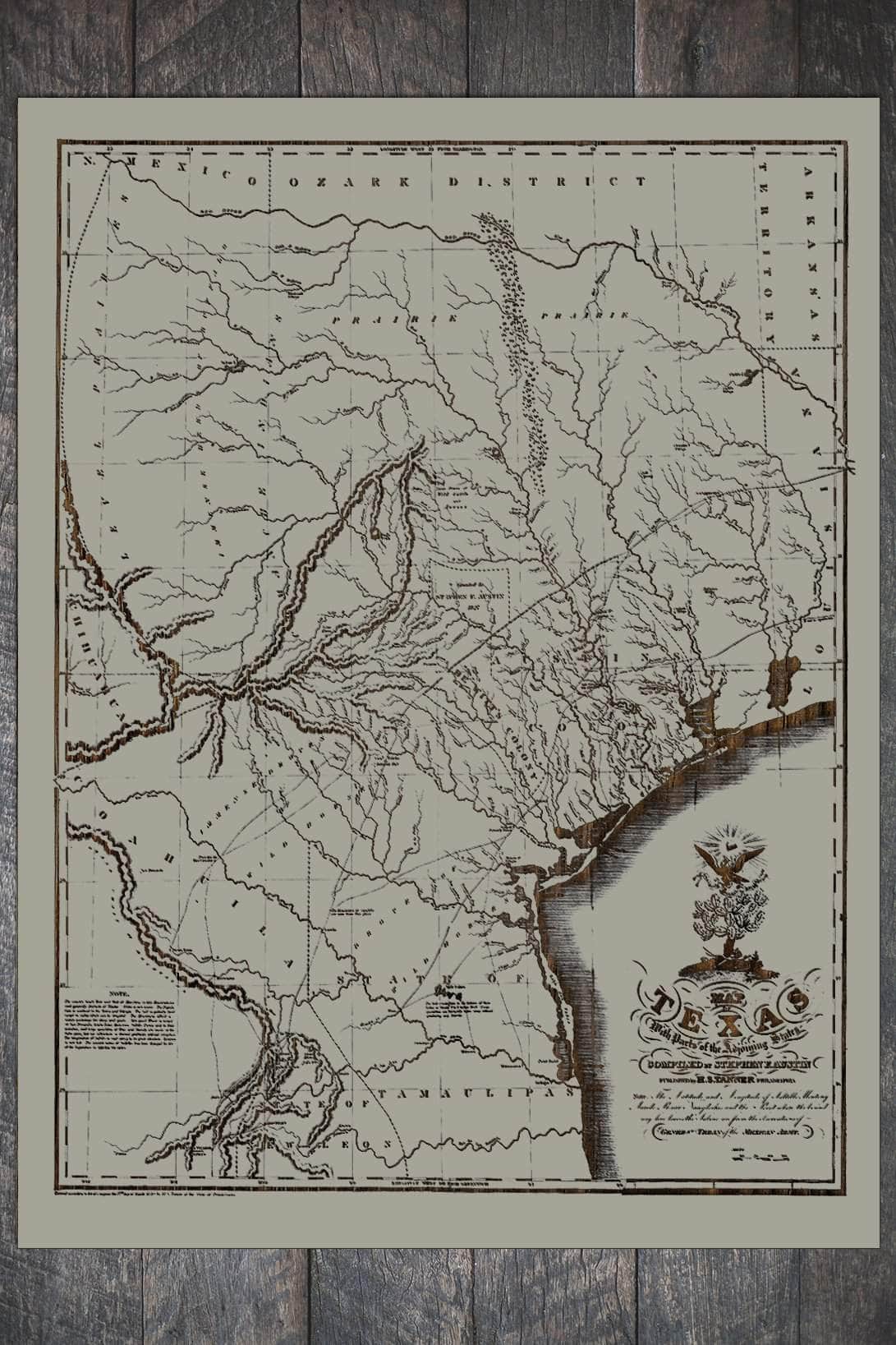 Map of Texas with Adjoining States 1830 – Fire & Pine